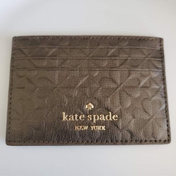 kate spade | Bags | Kate Spade Black Leather Card Wallet Embossed Spade ...